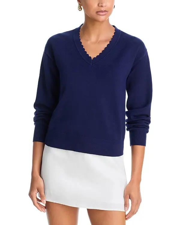 Aqua Scalloped V-neck Sweater