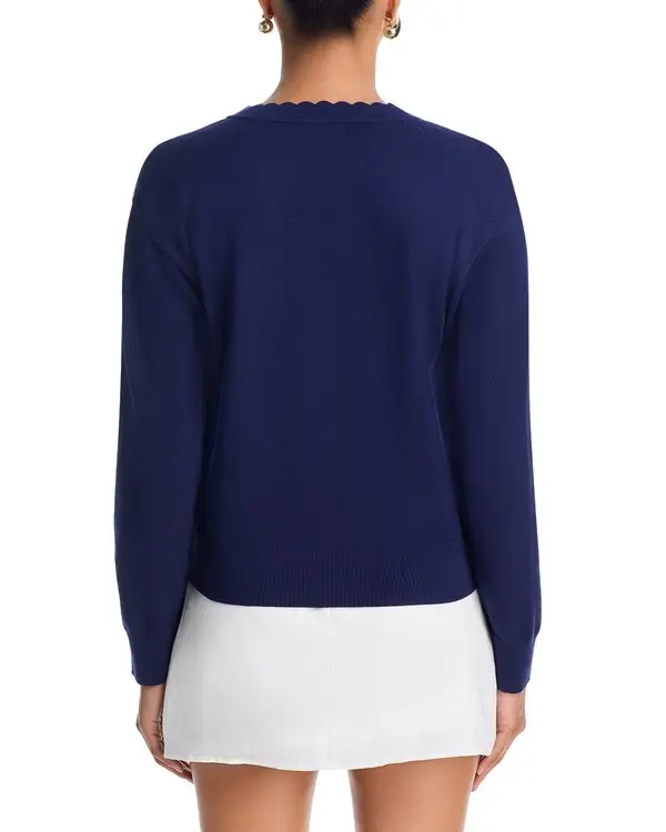 Aqua Scalloped V-neck Sweater