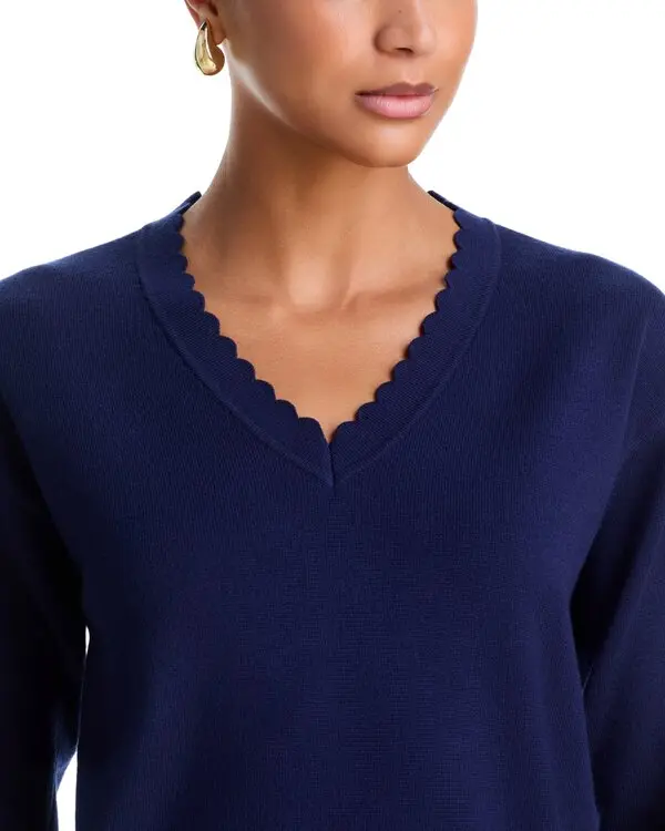 Aqua Scalloped V-neck Sweater