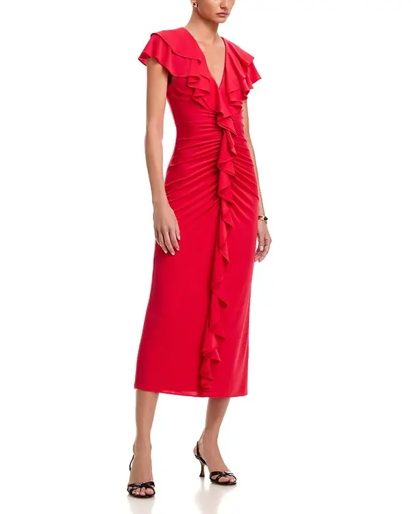 Cinq À Sept Tallis Ruffled Dress - Crimson Aura