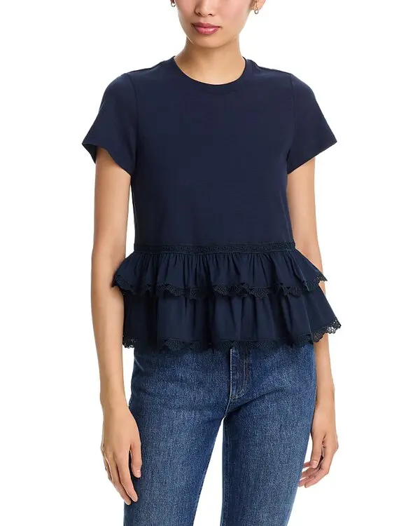 Cinq À Sept Astrid Ruffle Trim Top - Navy
