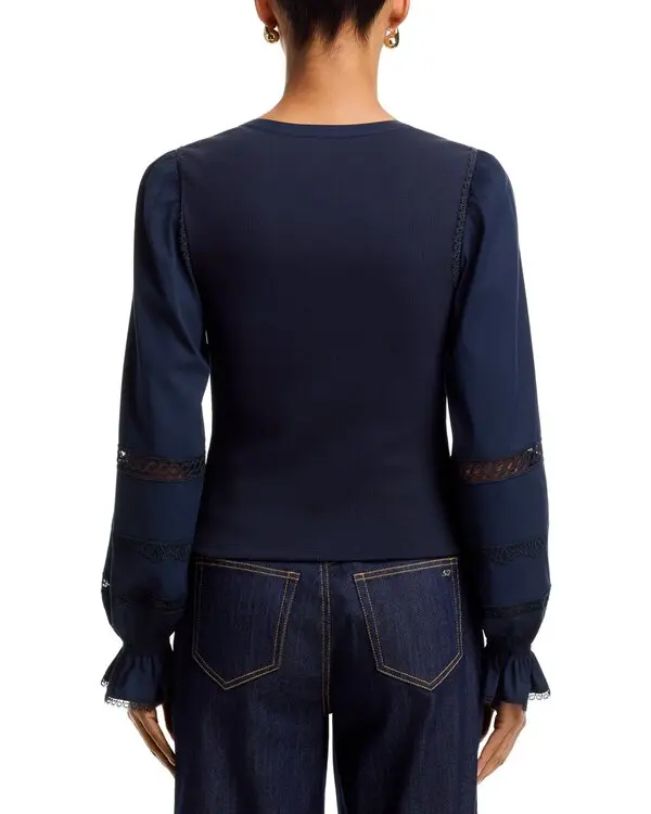 Cinq À Sept Ginny Top With Lace Detailing - Navy