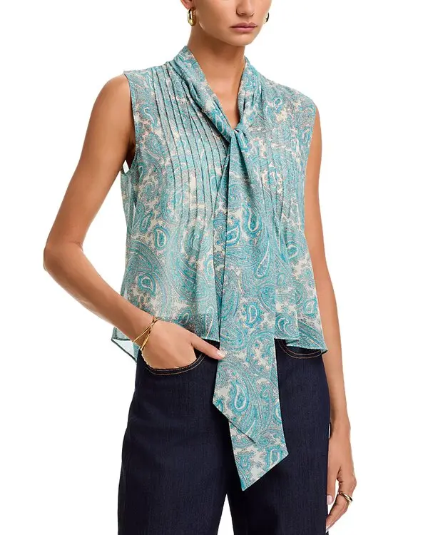 Cinq À Sept Paisley Print Sleeveless Top With Tie Detail
