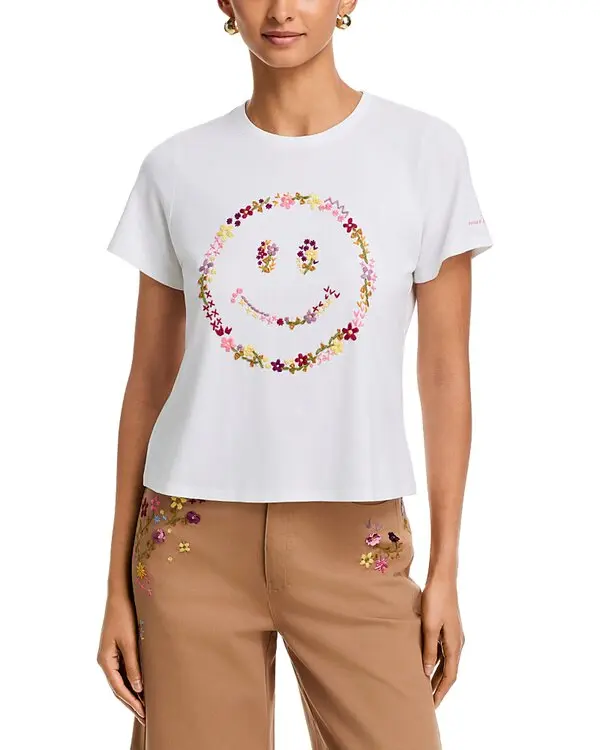 Cinq À Sept Wildflower Embroidery Smiley Tee - White Multi