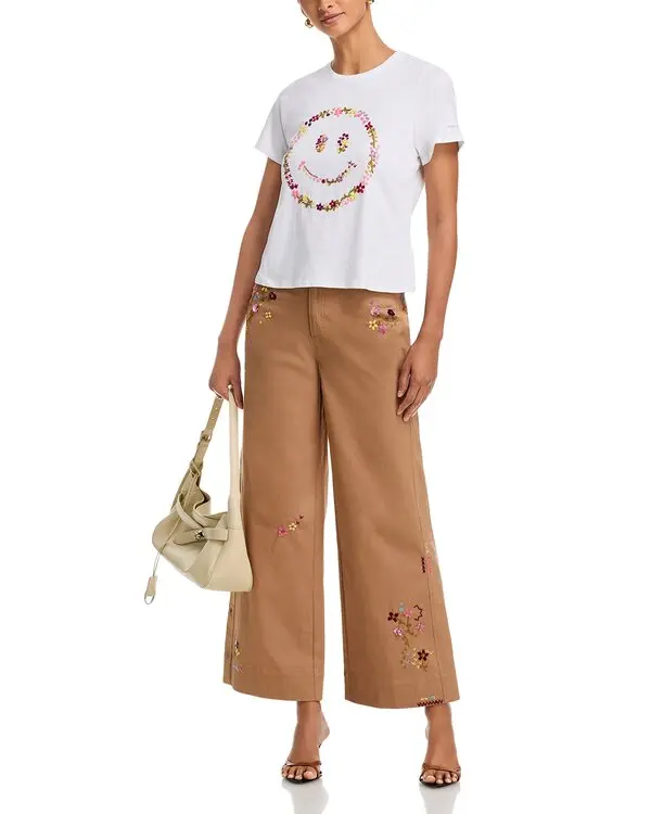 Cinq À Sept Wildflower Embroidery Smiley Tee - White Multi