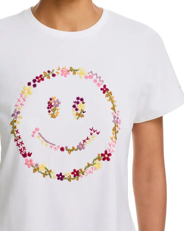 Cinq À Sept Wildflower Embroidery Smiley Tee - White Multi