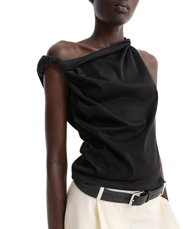 RÓHE Sculptural Cotton-silk Blend Top With Asymmetrical Draping - Black