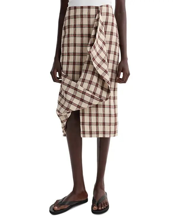 RÓHE Linen Draped Check Skirt - Red