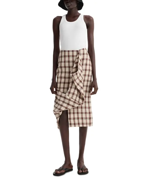 RÓHE Linen Draped Check Skirt - Red