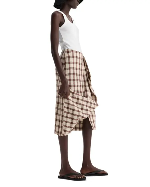 RÓHE Linen Draped Check Skirt - Red