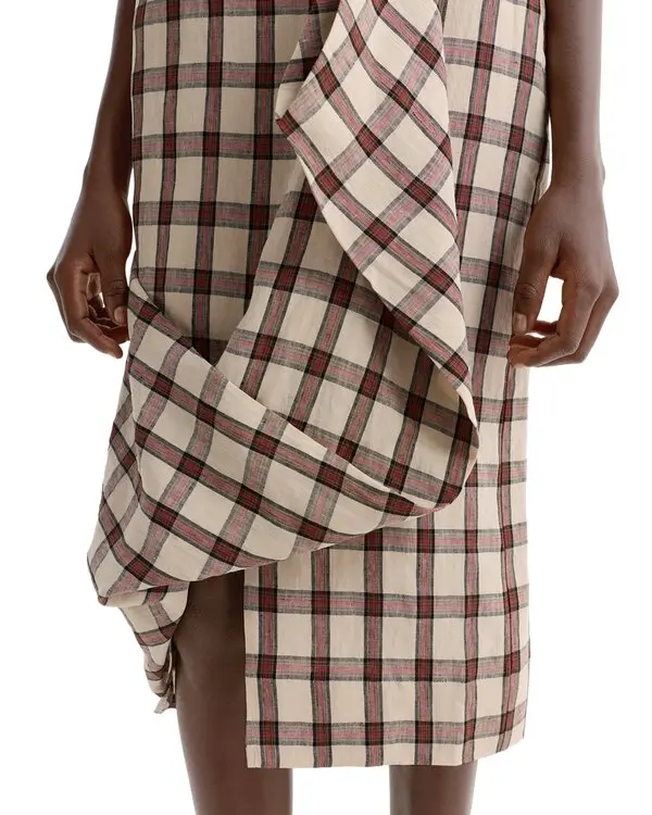 RÓHE Linen Draped Check Skirt - Red