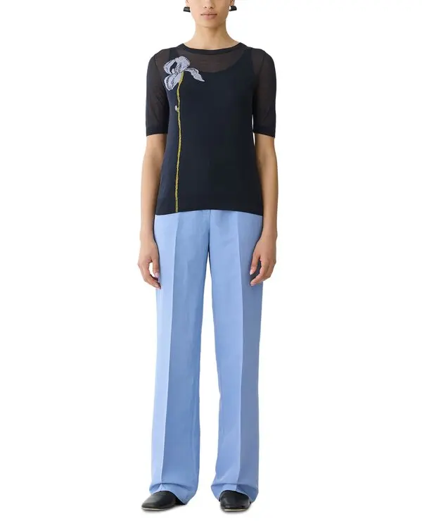 Lafayette 148 New York Intarsia Flower Crewneck Sweater