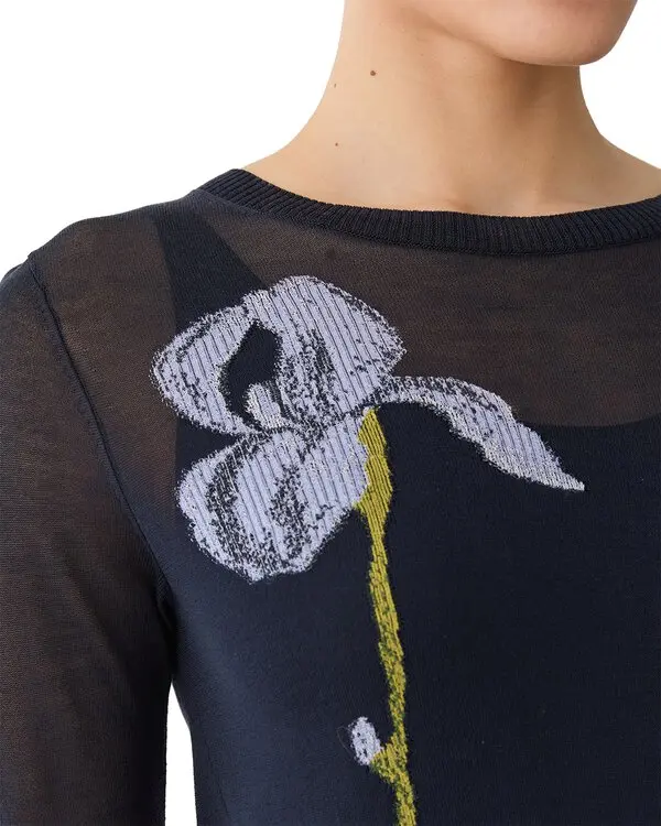 Lafayette 148 New York Intarsia Flower Crewneck Sweater