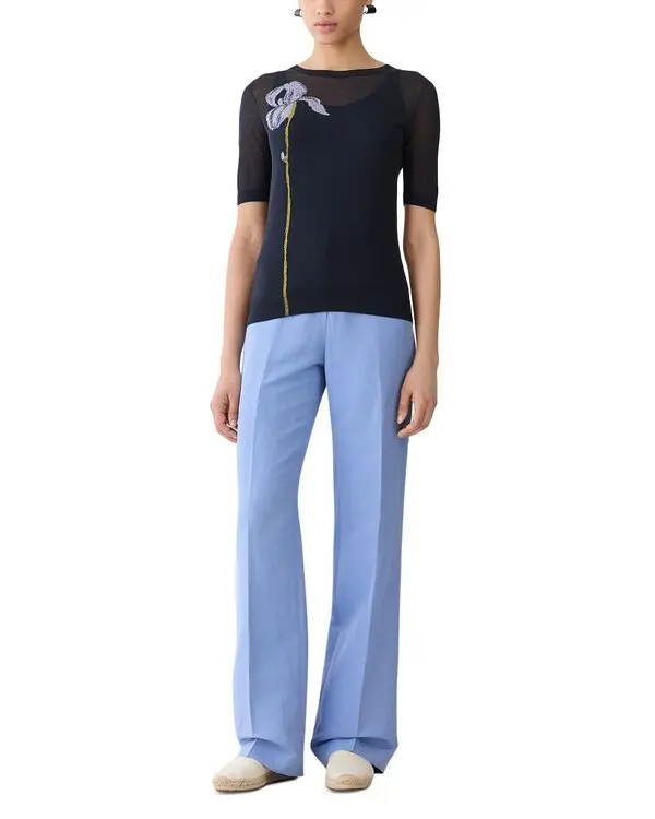 Lafayette 148 New York Intarsia Flower Crewneck Sweater