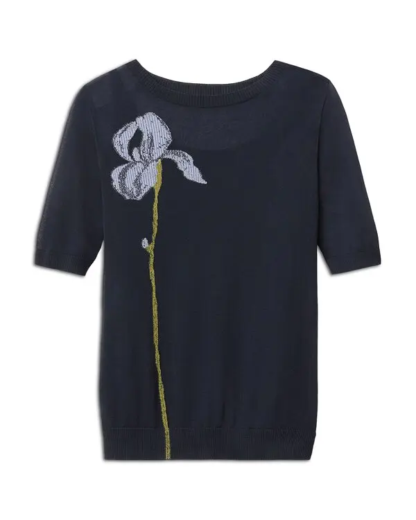 Lafayette 148 New York Intarsia Flower Crewneck Sweater