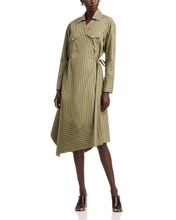 3.1 Phillip Lim Striped Poplin Asymmetrical Wrap Shirt Dress