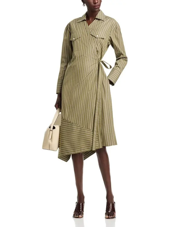 3.1 Phillip Lim Striped Poplin Asymmetrical Wrap Shirt Dress