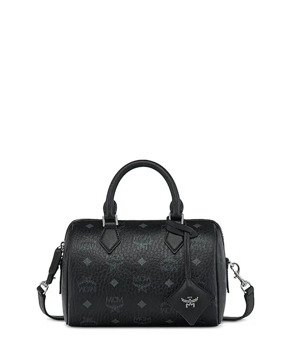 Mcm Ella Boston Small Visetos Leather Shoulder Bag - Black