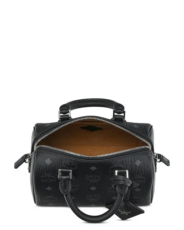 Mcm Ella Boston Small Visetos Leather Shoulder Bag - Black
