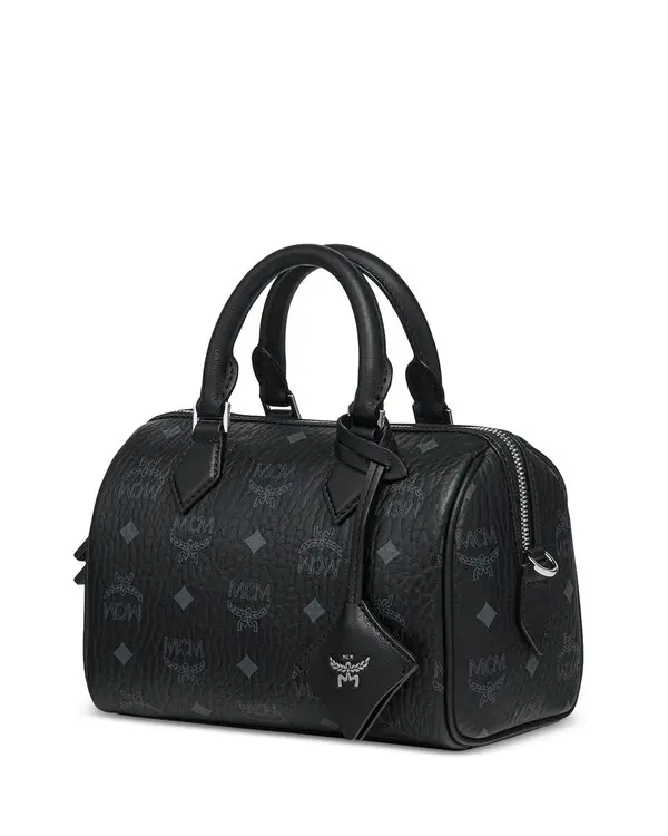 Mcm Ella Boston Small Visetos Leather Shoulder Bag - Black