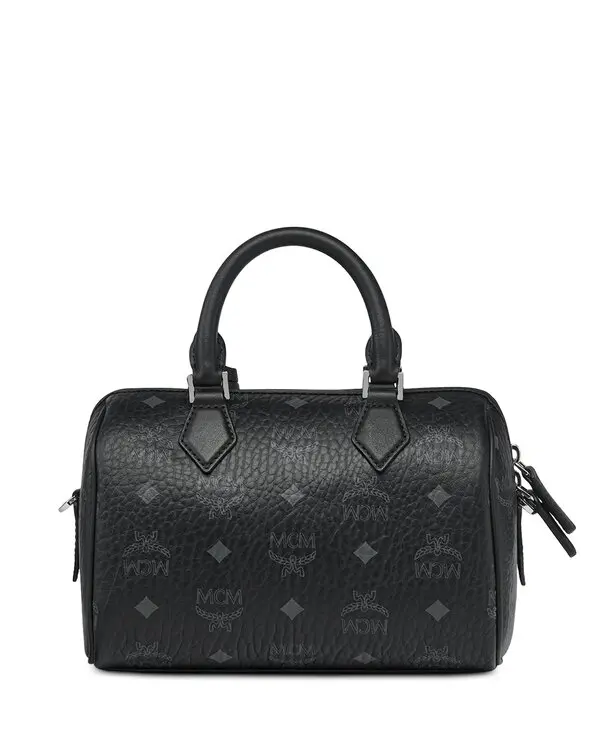 Mcm Ella Boston Small Visetos Leather Shoulder Bag - Black