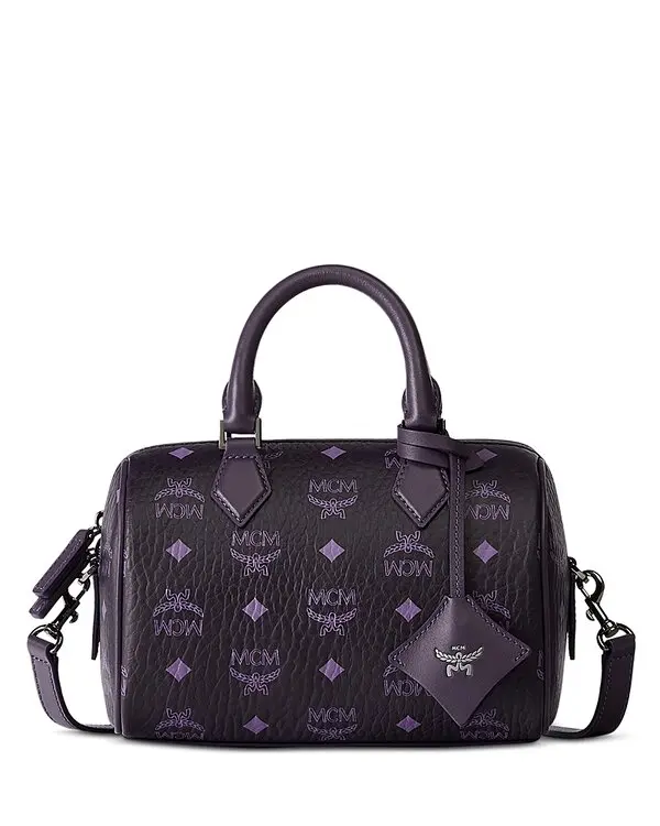 Mcm Ella Boston Small Visetos Leather Shoulder Bag - Deep Purple