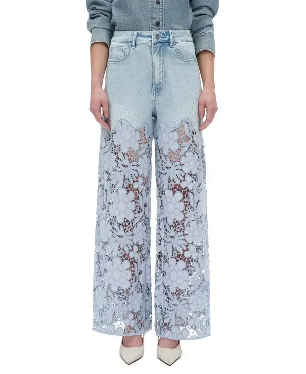 BAYEAS Super High Rise Wide Leg Jeans With Lace Patchwork