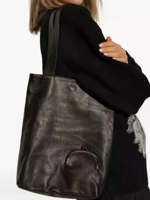 Yohji Yamamoto Large Kiss-lock Leather Tote Bag - Black