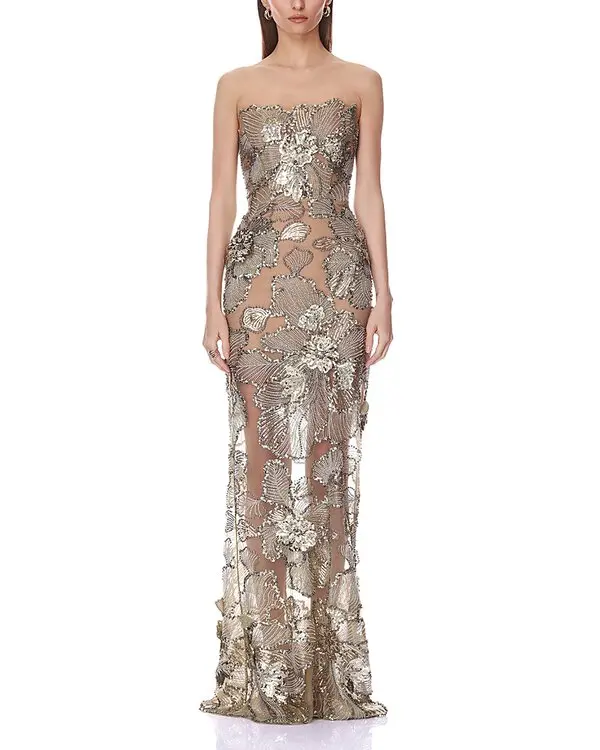 BRONX AND BRONCO Tiffany Sequin Floral Strapless Maxi Dress - Sage