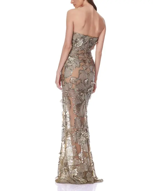 BRONX AND BRONCO Tiffany Sequin Floral Strapless Maxi Dress