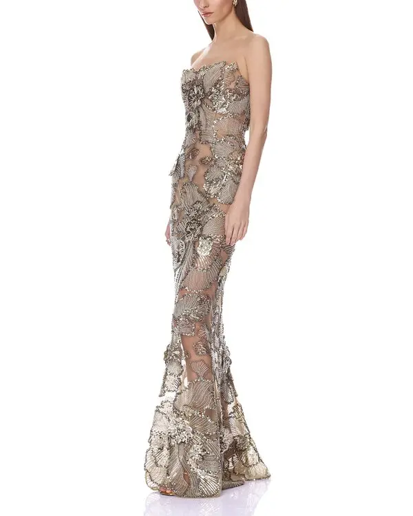 BRONX AND BRONCO Tiffany Sequin Floral Strapless Maxi Dress
