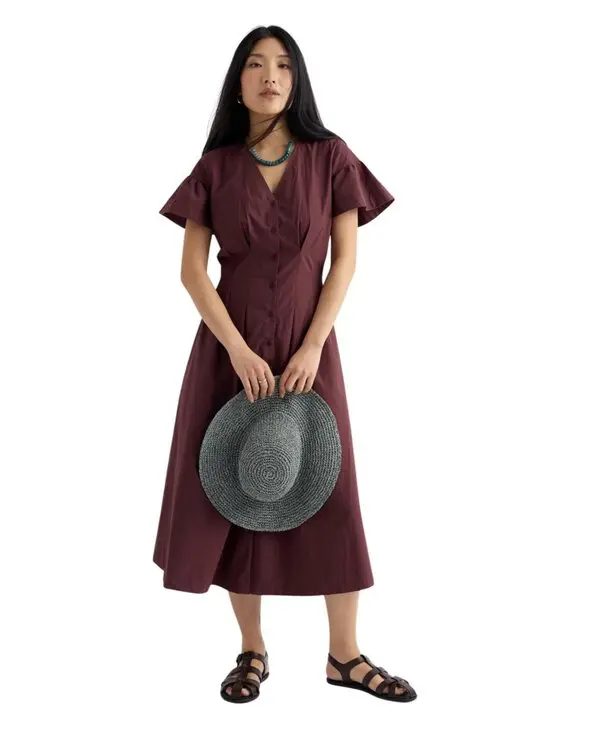 SEASALT CORNWALL Kerthen Woods Poplin Midi Dress - Cacao