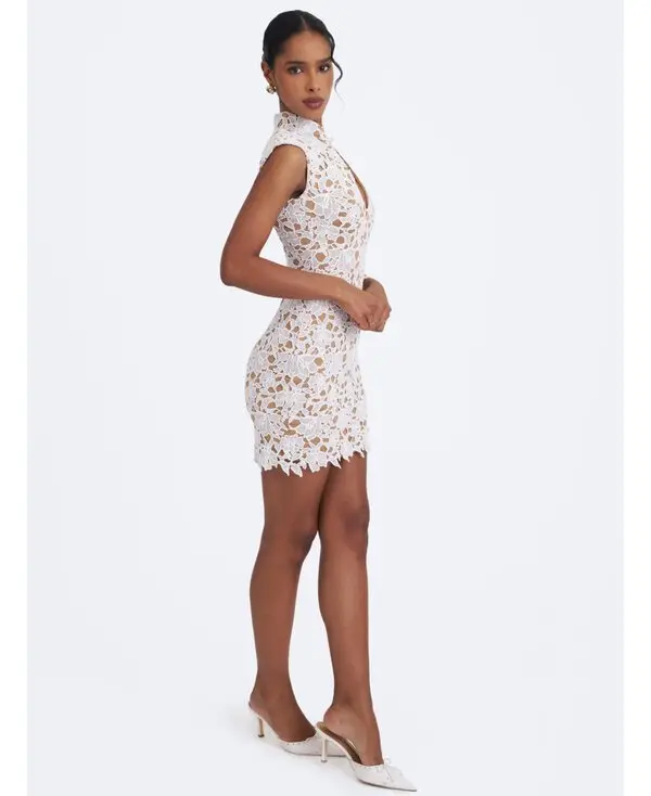 MISS CIRCLE NEW YORK Quinley Cotton Lace Teardrop Neckline Mini Dress