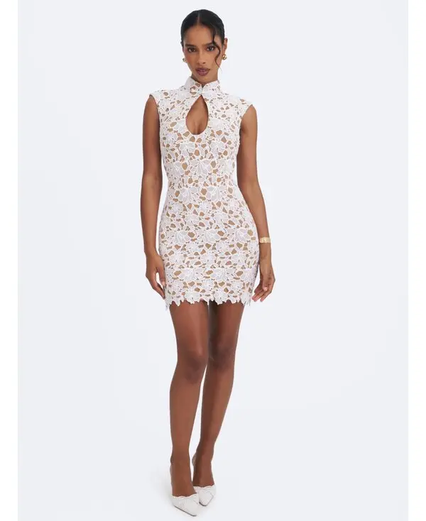MISS CIRCLE NEW YORK Quinley Cotton Lace Teardrop Neckline Mini Dress