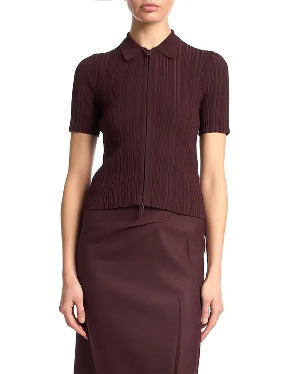 Victoria Beckham Ribbed Zip-up Polo Top - Acai