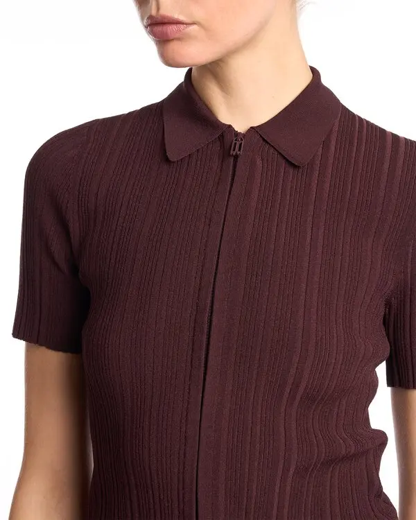Victoria Beckham Ribbed Zip-up Polo Top - Acai