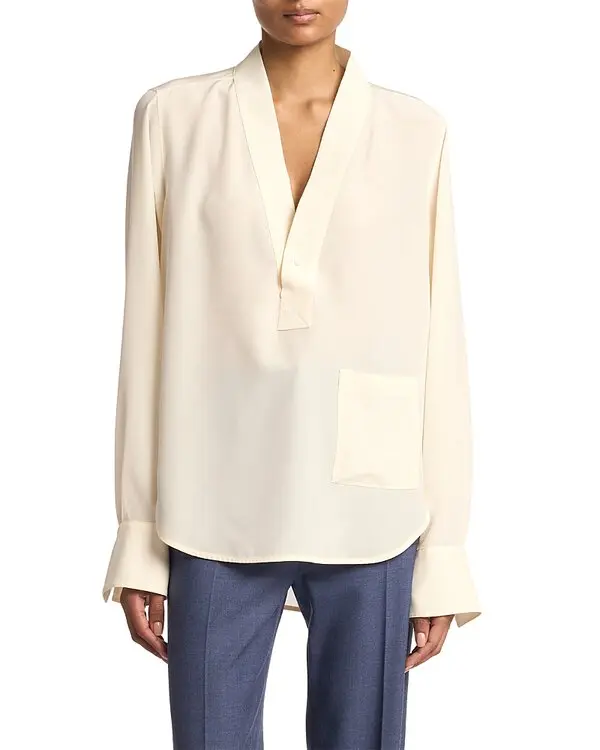Victoria Beckham Silk V-neck Blouse - Ivory