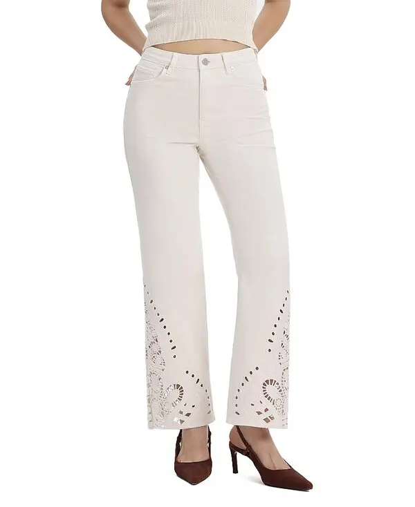 BAYEAS High Rise Side Leg Embroidery Straight Jeans - Off White
