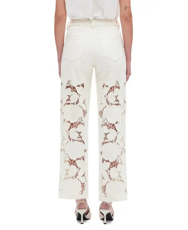 BAYEAS High Rise Relaxed Straight Jeans With Floral Cutout Embroidery