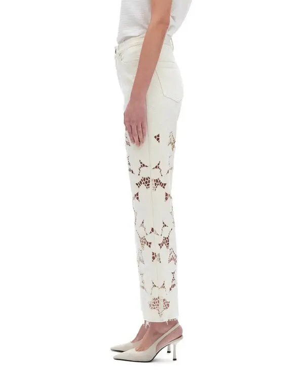 BAYEAS High Rise Relaxed Straight Jeans With Floral Cutout Embroidery
