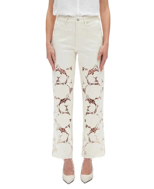 BAYEAS High Rise Relaxed Straight Jeans With Floral Cutout Embroidery