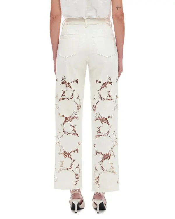BAYEAS High Rise Relaxed Straight Jeans With Floral Cutout Embroidery