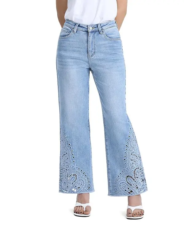 BAYEAS High Rise Side Leg Embroidery Straight Jeans - Cloudmotion