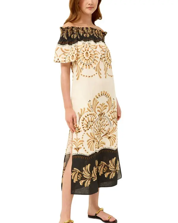 MARIE OLIVER Lola Off-the-shoulder Printed Linen Blend Dress