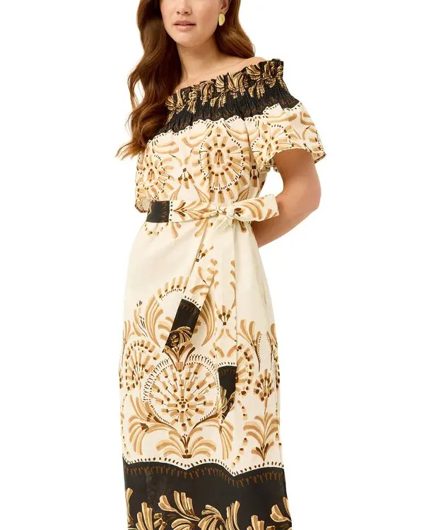 MARIE OLIVER Lola Off-the-shoulder Printed Linen Blend Dress