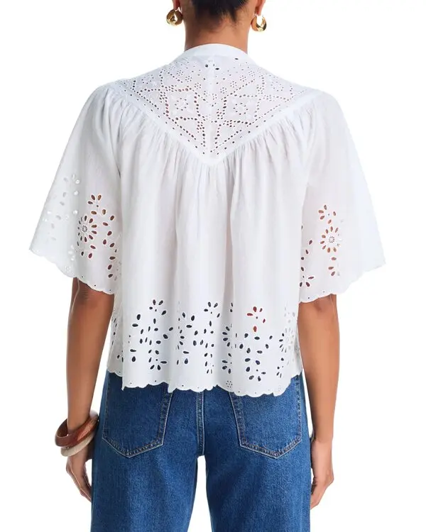 Aqua Short Sleeve Eyelet Shirt - White