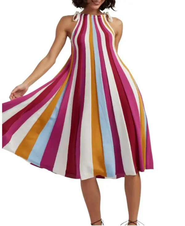 Chinti & Parker Cotton Rainbow Swing Dress - Red