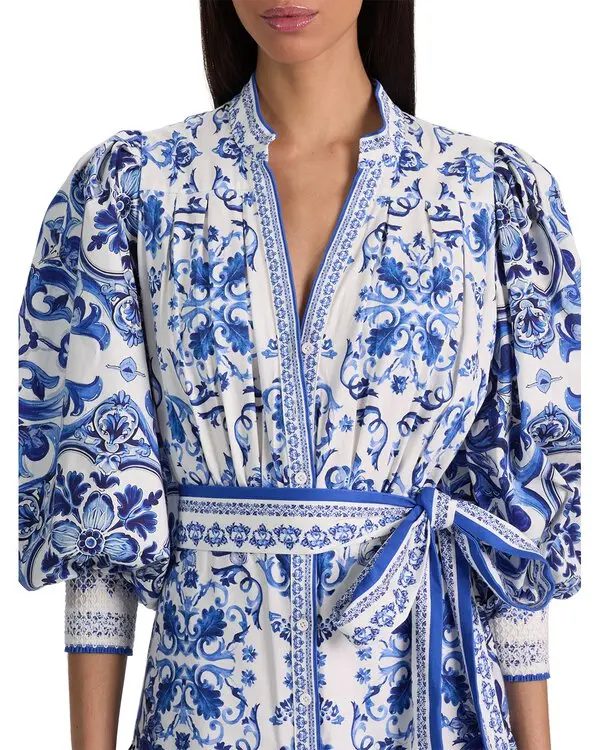 Alice + Olivia Cora Tiered Maxi Dress With Mandarin Collar And Print