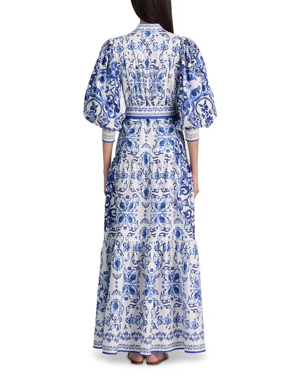 alice and olivia blue maxi dress Alice + Olivia Cora Tiered Maxi Dress With Mandarin Collar And Print -  Solstice