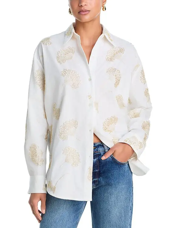 CISSA Embellished Long Sleeve Shirt - Golden Beaded Ginko